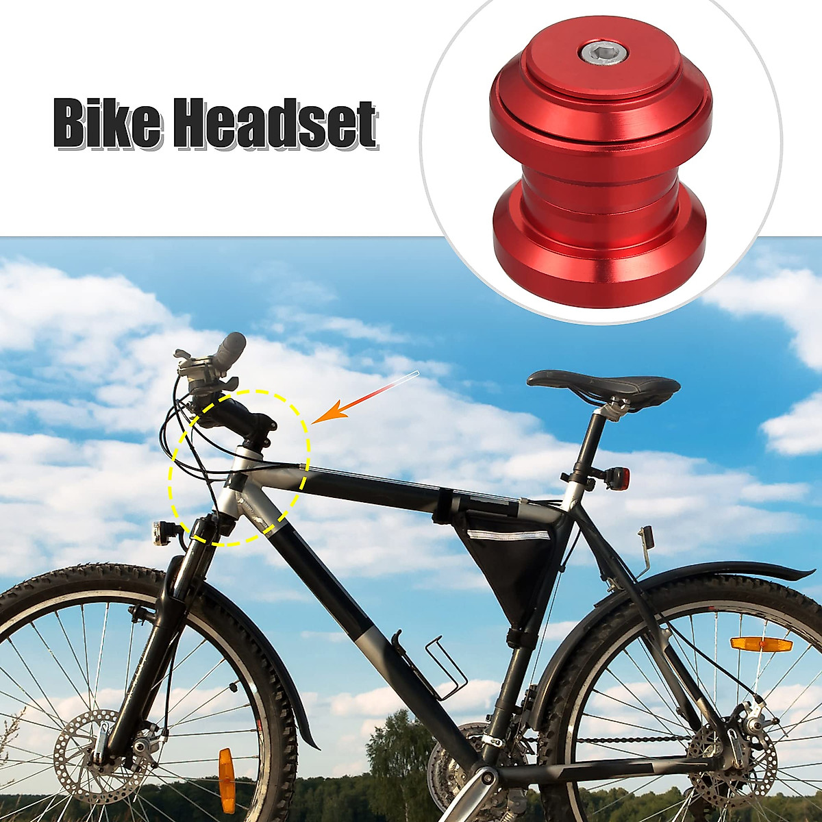 X AUTOHAUX 34mm 1-1/8" Threadless Bicycle Headset Combo Bike Threadless External Headset Sealed Cartridge Bearings MTB Road Headset with Top Cap Red
