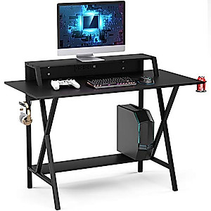 Casart Gaming Desk 48'for Gamer, Gaming Computer Workstation with Cup & Headphone Holder, Socket of 3-Outlet & 2 USB Ports Multifunctional Writing Desk for Home and Office