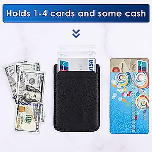 Phone Wallet Stick on,2Pack Phone Card Holder for Back of Phone Case, Leather Credit Card Holder for Cell Phone Sticky Wallet Double Pocket Sticker for iPhone, Android, Samsung-Black