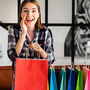 MOORAY 32 Pack Gift Bags with Handles, 7"x3.15"x 8.66" Paper Bags Kraft Bags 16 Different Senior Color Bags Multiple Uses for Wedding, Birthday, Party Supplies and Gifts（Multi01）