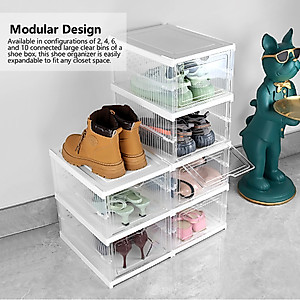 Yes!Fresh Shoe Organizer Storage Box for Closet with Overall Connected Large Clear Bins, Foldable and Modular, No Assembly Required, Versatile Multi-Use Rack, Fits US Size 13 (4 Layer)