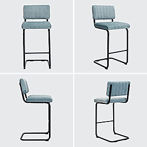 ONEVOG Chairs Modern Velvet Barstools, Set of 2 Upholstered Counter Chair with Black Metal Legs and Backrest for Kitchen, Dining, Party (24Inch, Blue)