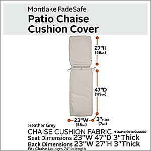 Classic Accessories Montlake FadeSafe FadeSafe Water-Resistant 74 x 23 x 3 Inch Patio Chaise Lounge Cushion Cover, Heather Grey, Patio Furniture Cushion Covers