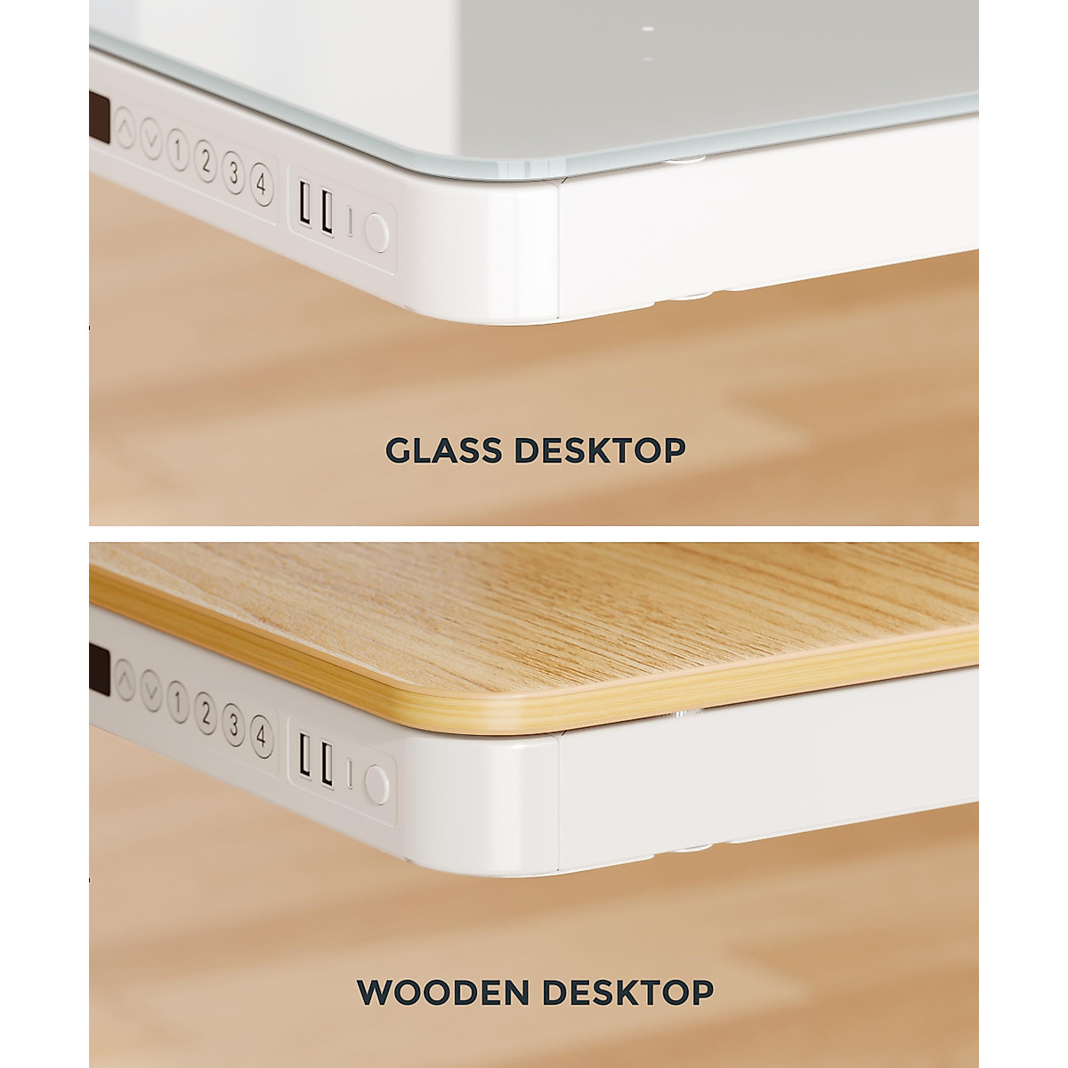 FitStand Standing Desk with Glass Desk Top, 48 Inches Height Adjustable Desk with Drawer,Electric Home Office Desk with USB Charge Ports& Child Lock, Stand Up Computer Desk