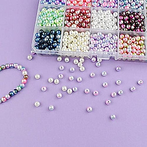 1200 Pieces Gradient Pearl Beads for Jewelry Making Faux ABS Pearls Beads for Craft DIY 6mm Loose Round Spacer Beads with Hole Multicolored Smooth Beads for Bracelets Earrings Necklaces (15 Colors)