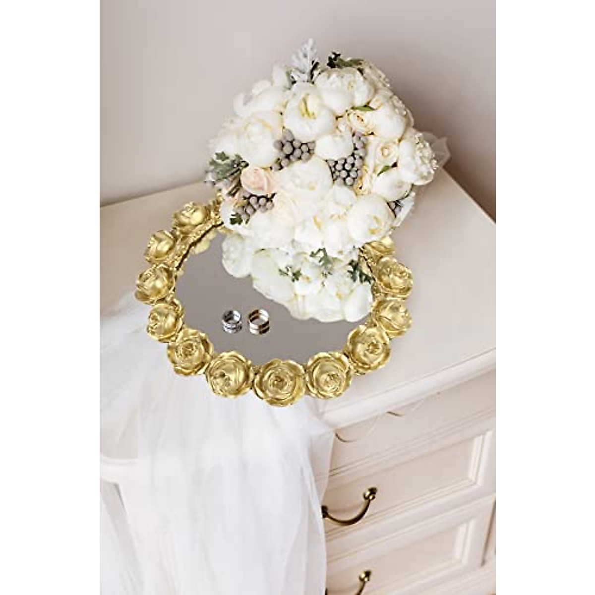 Vixdonos Gold Rose Resin Tray Decorative Mirror Tray Bathroom Vanity Tray for Perfume,Jewelry and Makeup