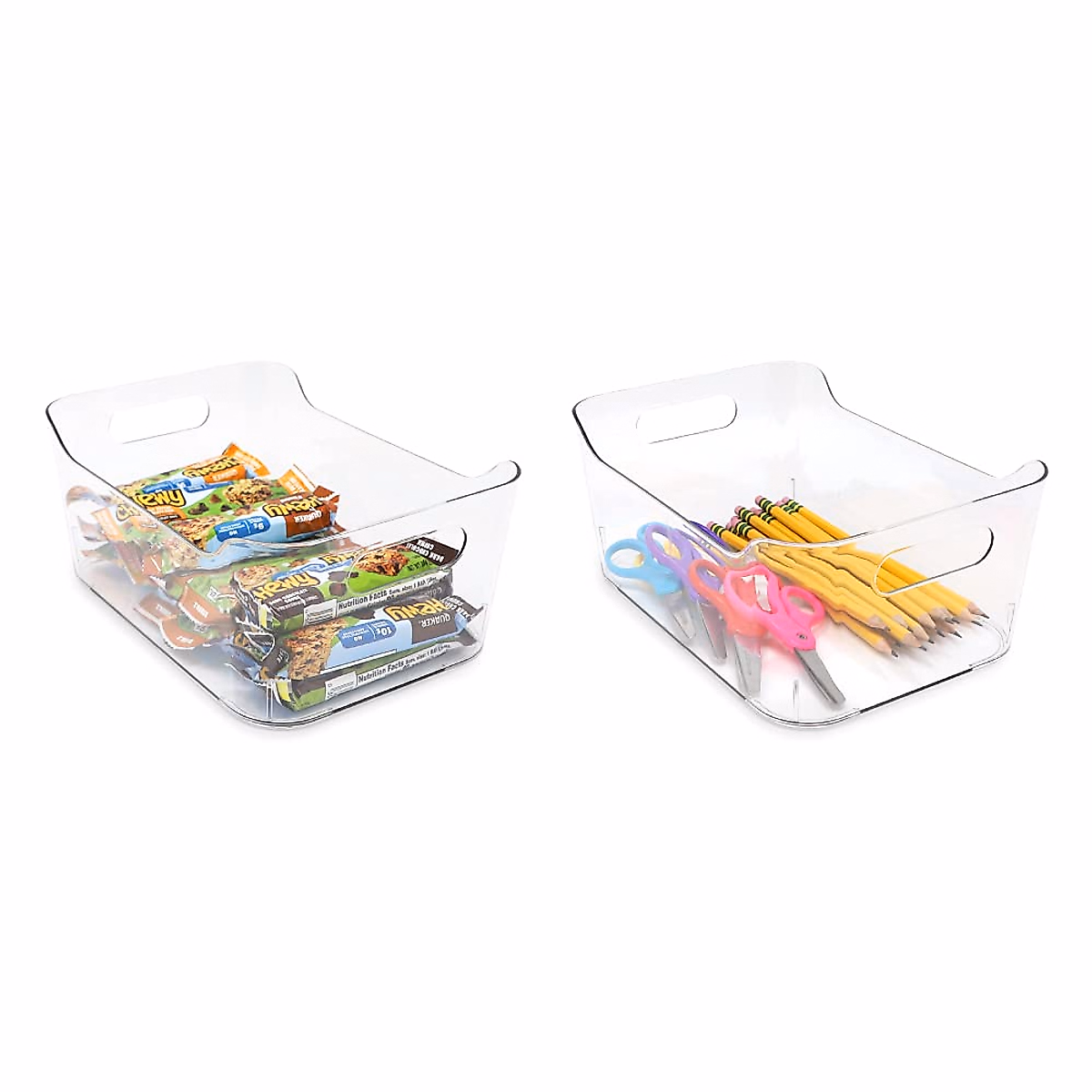 Isaac Jacobs 4-Pack Small Clear Storage Bins (9.4” x 6.7” x 4.1”) w/ Handles, Plastic Box Set, Home, Office, Fridge, Freezer, Kitchen, Pantry Organization Container, BPA-Free/Food Safe (Small, 4-Pack)