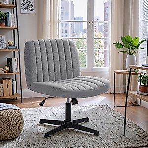 YESHOMY Cross Legged Armless Wide Adjustable Swivel Padded Linen Fabric Home Office Desk Chair No Wheels, Set of 1, Light Grey