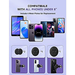pop-tech Ball Magnetic Car Phone Holder, Universal All-Metal Magnet Car Mount for Cell Phone Dashboard GPS with 4 Metal Plates & Mini Size& 360° Rotation for iPhone, Tablet, Socket Grip,Mobile Device