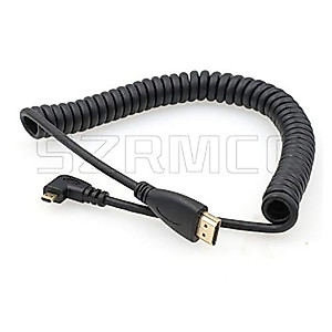 SZRMCC Left Angled Micro HDMI to HDMI High Speed Coiled Cable for Tablet Canon Sony DSLR Camera ATOMOS Monitor