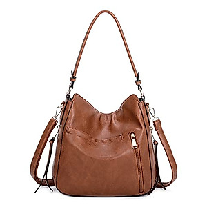 Concealed Carry Hobo Bag Crossbody Purse Shoulder Bag Hand Bag Wallet Studded Faux Leather Women Tote Bag (Brown)