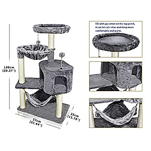Newest Cat Tree with Cat Condo and Big Hammock，Grey
