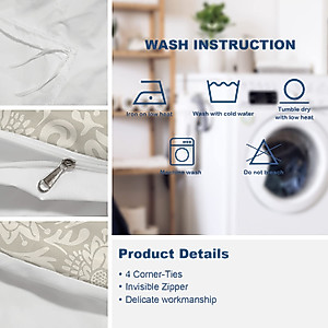 Batmerry Begie Plant Floral Twin Size 3 Pieces Bedding Comforter Cover Sets,Soft Fluffy Pastels Flowers Foliage Pattern Printed Duvet Cover for All Season