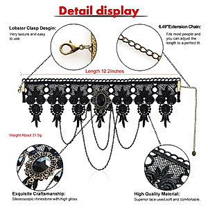 ETERNITY J. Elegant Vintage Princess Black Lace Gothic Statement Necklace Bracelet Victorian Lolita Choker Pendant Vampire Chain