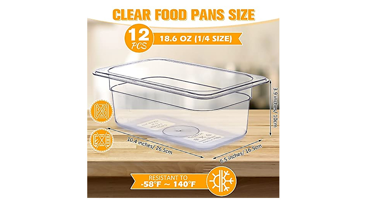 Hoolerry 12 Packs Plastic Food Pan 1/4 Size Commercial Food Storage ...