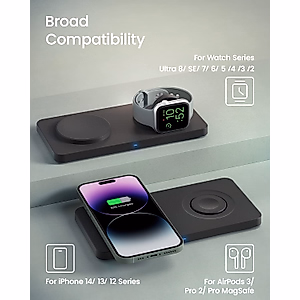 Wireless Charging Pad for Apple Device, GEEKERA Magnetic 2 in 1 Dual Wireless MagSafe Charger for iPhone 15/14/13/12 Pro Max/Pro/Mini, Apple Watch Ultra/8/7/6/SE/5/4/3, AirPods 3/Pro 2