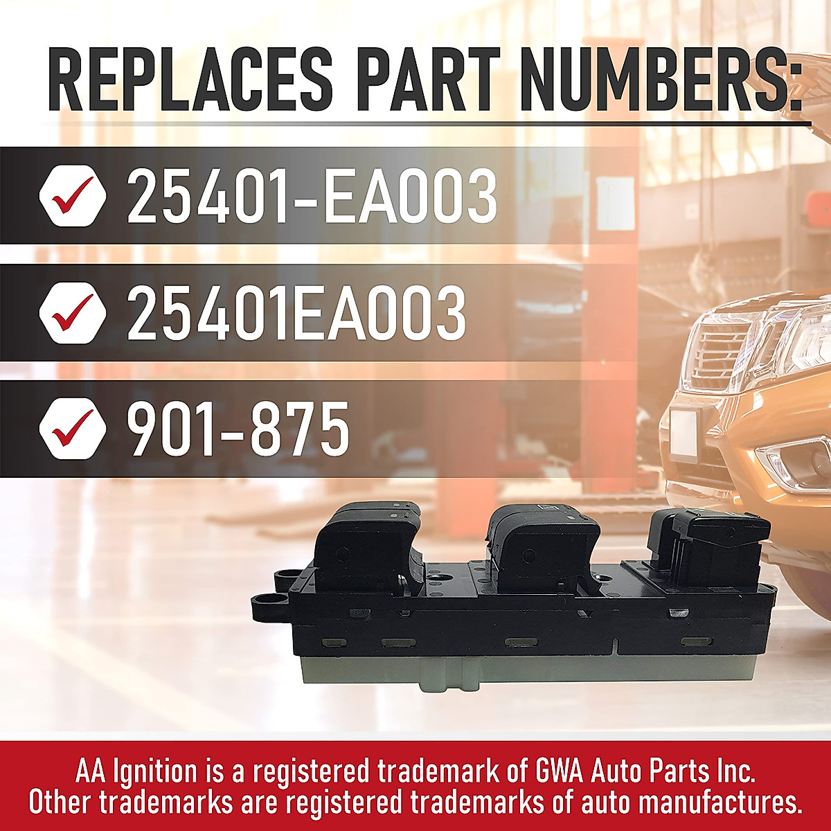 Power Window Switch Fits Nissan Frontier, Nissan Xterra - Replaces 25401-EA003-2005, 2006, 2007, 2008, 2009, 2010, 2011, 2012 Models - Driver Power Window Switch