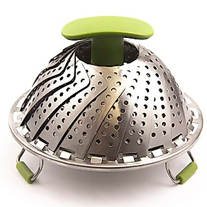 Cyrder Stainless Steel Lotus Steamer basket, Folding Steamer,BPA-Free,Green Kitchenware Accessory, Non-Scratch,Round
