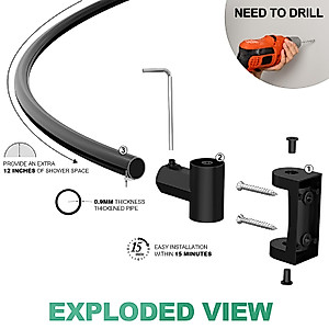 PrettyHome Adjustable Arched Curved Shower Curtain Rod Rustproof Expandable Aluminum Metal Shower Rod 38-72 Inches Telescoping Design Exquisite Customizable for Bathroom,Need To Drill,Black