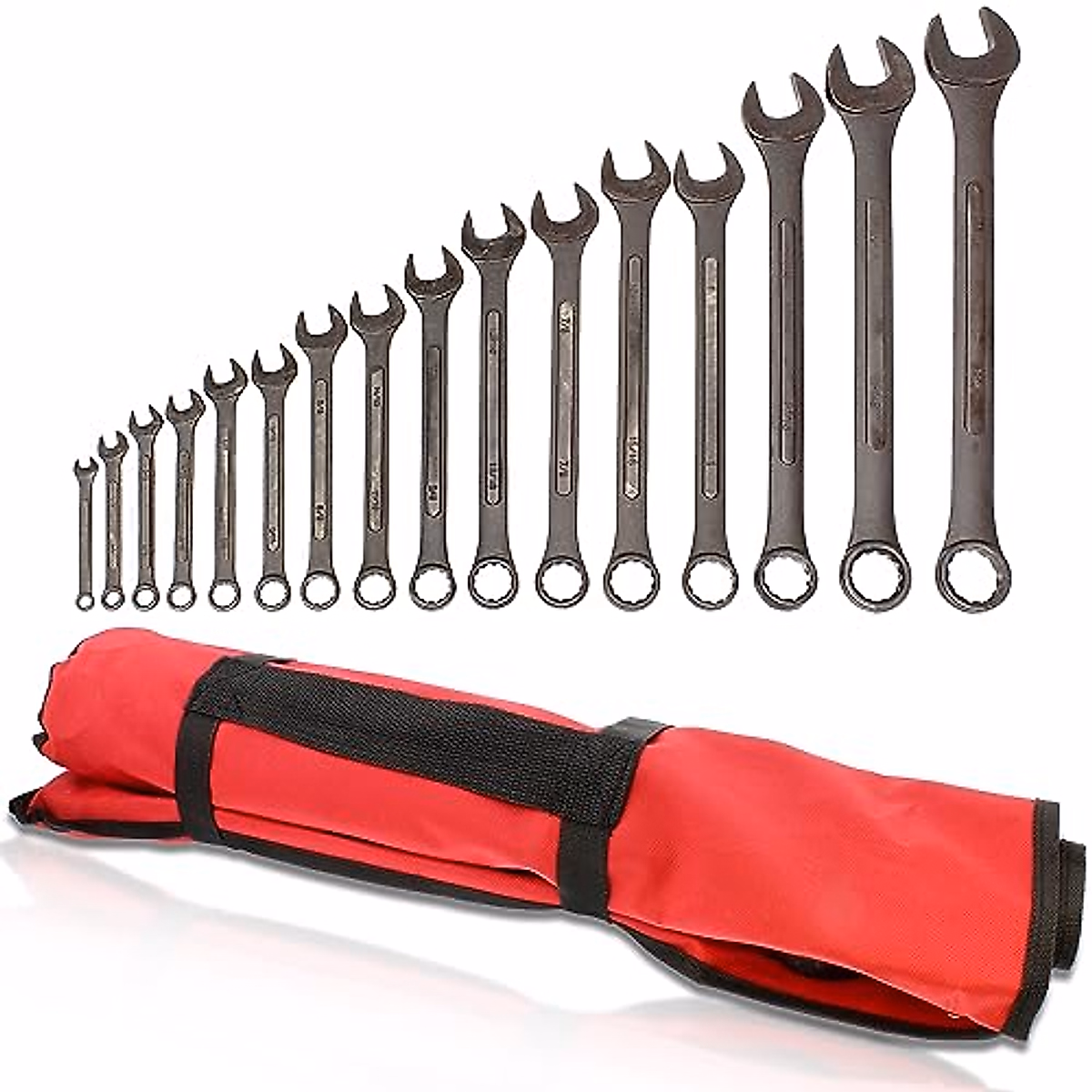 ABN Standard Wrenches Set - 16 Piece SAE Combination Wrench Set 1/4in to 1-1/4in SAE Wrench Set with Roll Up Pouch