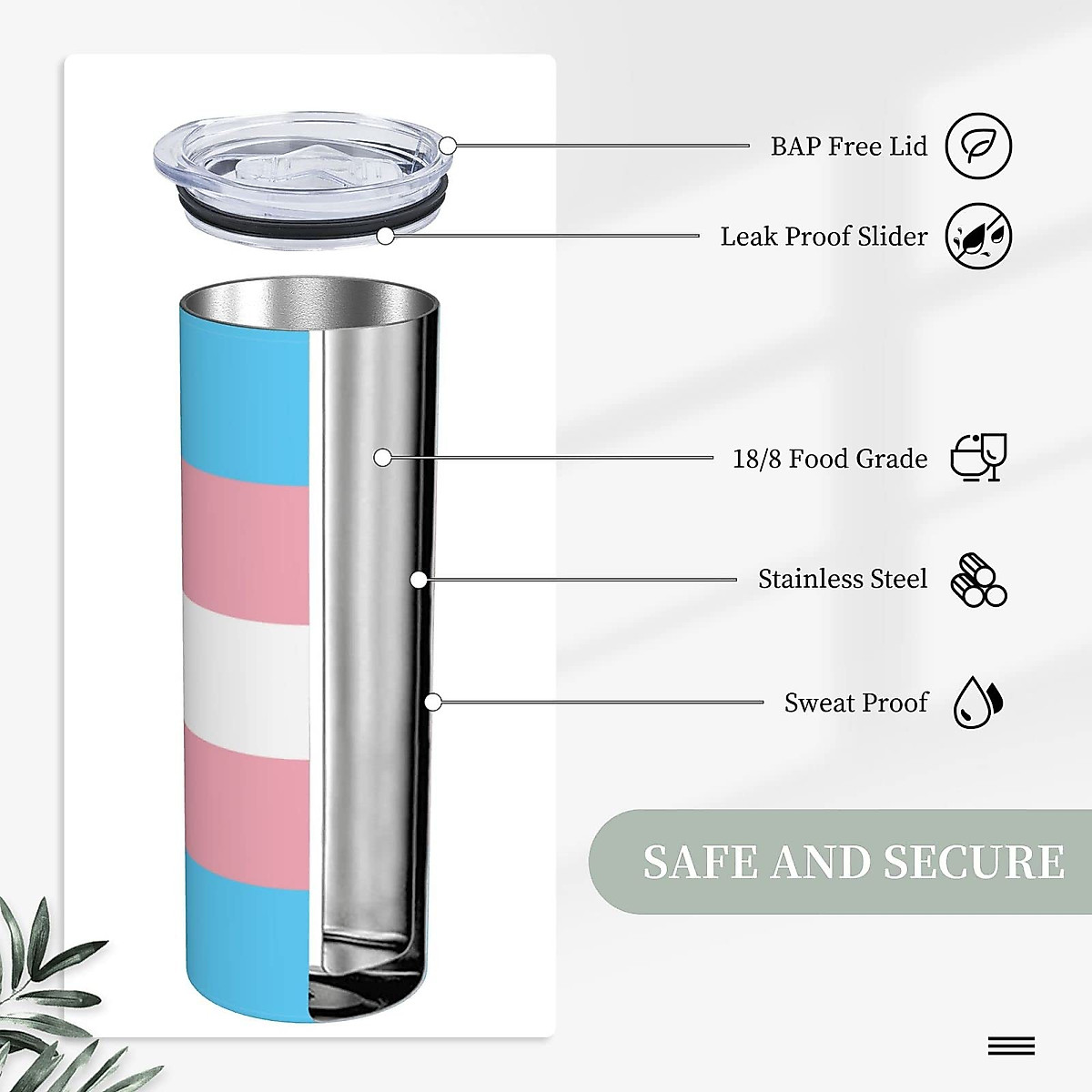 LIICHEES Transgender Pride flag Stainless Steel Vacuum Insulated Tumbler 20oz Coffee Cups Travel Mug Water Cup with Metal Straw Cleaning Brush