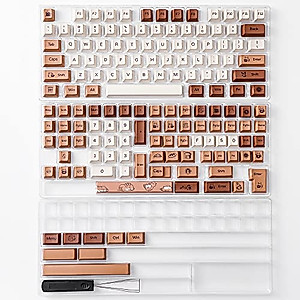 YUNZII Coffee Cat Dye Sub PBT Keycaps,152 Full Keys Dye Sublimation Custom Keycap Set with Key Puller for Cherry Gateron MX Switches Mechanical Gaming Keyboard (Cherry Profile, Coffee Cat)