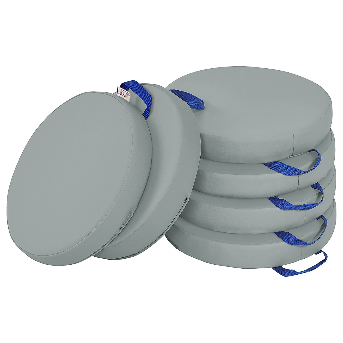ECR4Kids SoftZone Floor Cushions with Handles, 2" Deluxe Foam, Round, Grey, (6-Pack)
