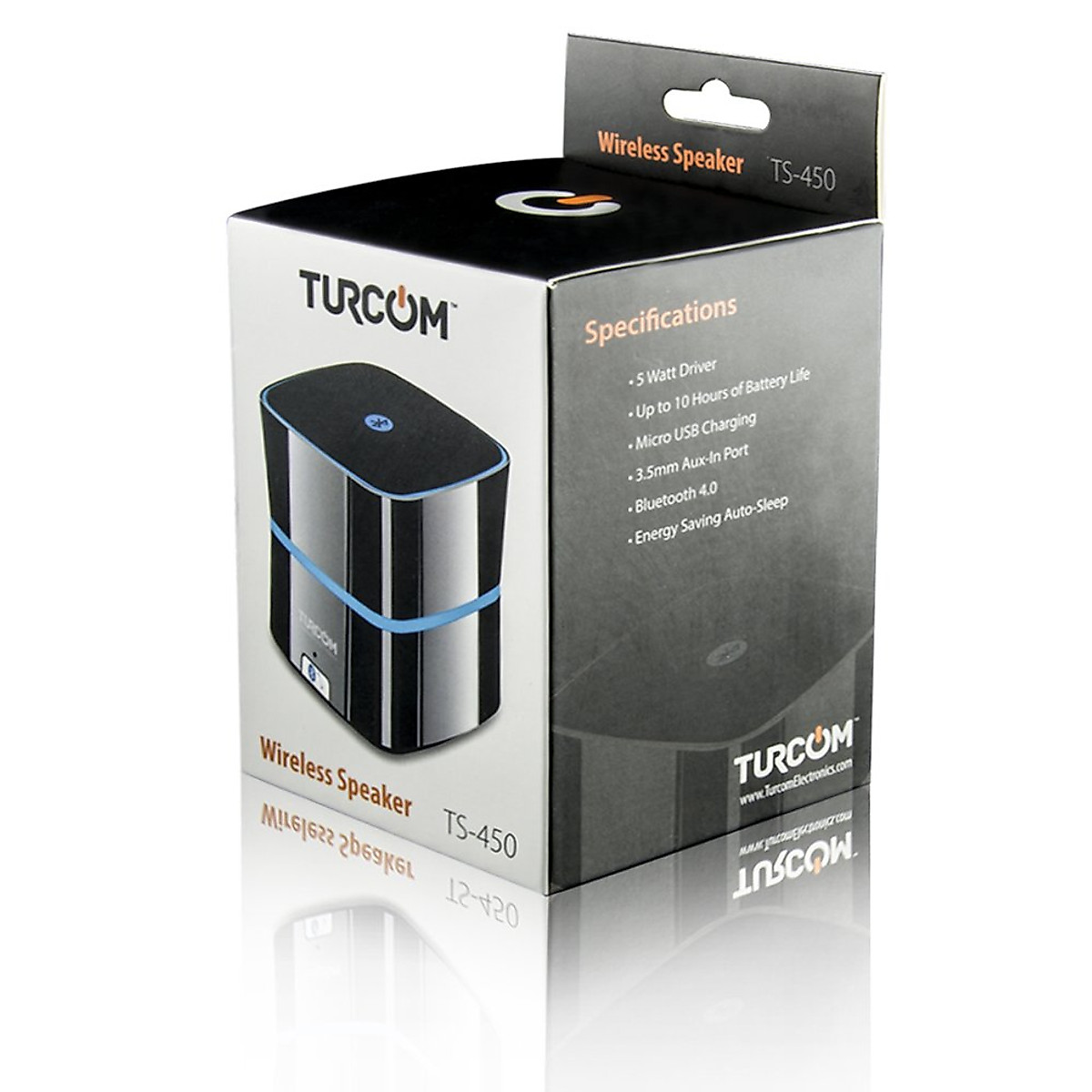 Turcom TS-450 5 Watt Power Enhanced Bass Portable Wireless Bluetooth Speaker, with Latest Bluetooth 4.0 Technology, 8-12 Hour Playtime, Rechargeable Lithium-Ion Battery, Built-in Digital Microphone, Premium Zinc Alloy Shell Speaker, Titanium Gray
