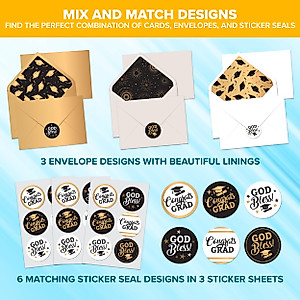 Decorably 18 Pack Gold-Foiled & Glittery Christian Graduation Cards Christian with Envelopes & Stickers - 6 Designs with Printed Message Inside 5x7in Religious Graduation Cards Religious
