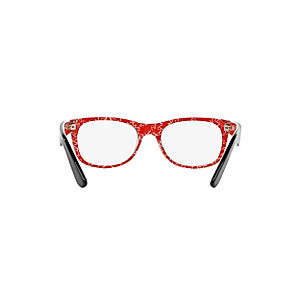 Ray-Ban RX5184 New Wayfarer Square Prescription Eyeglass Frames, Black on Texture Red/Demo Lens, 52 mm