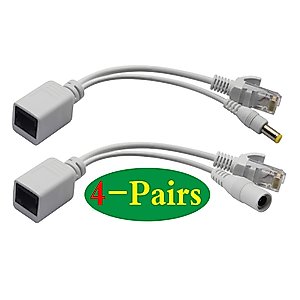 zdyCGTime Passive PoE Injector and PoE Splitter Kit with RJ45 Ethernet and Power via DC 5.5x2.1 mm F/M Adaptor Connector（White 4 Pairs