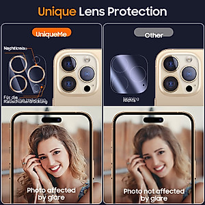 UniqueMe [3 Pack Compatible for iPhone 14 Pro Max/iPhone 14 Pro Camera Lens Protector,[Case Friendly][Scratch-Resistant] - Gold
