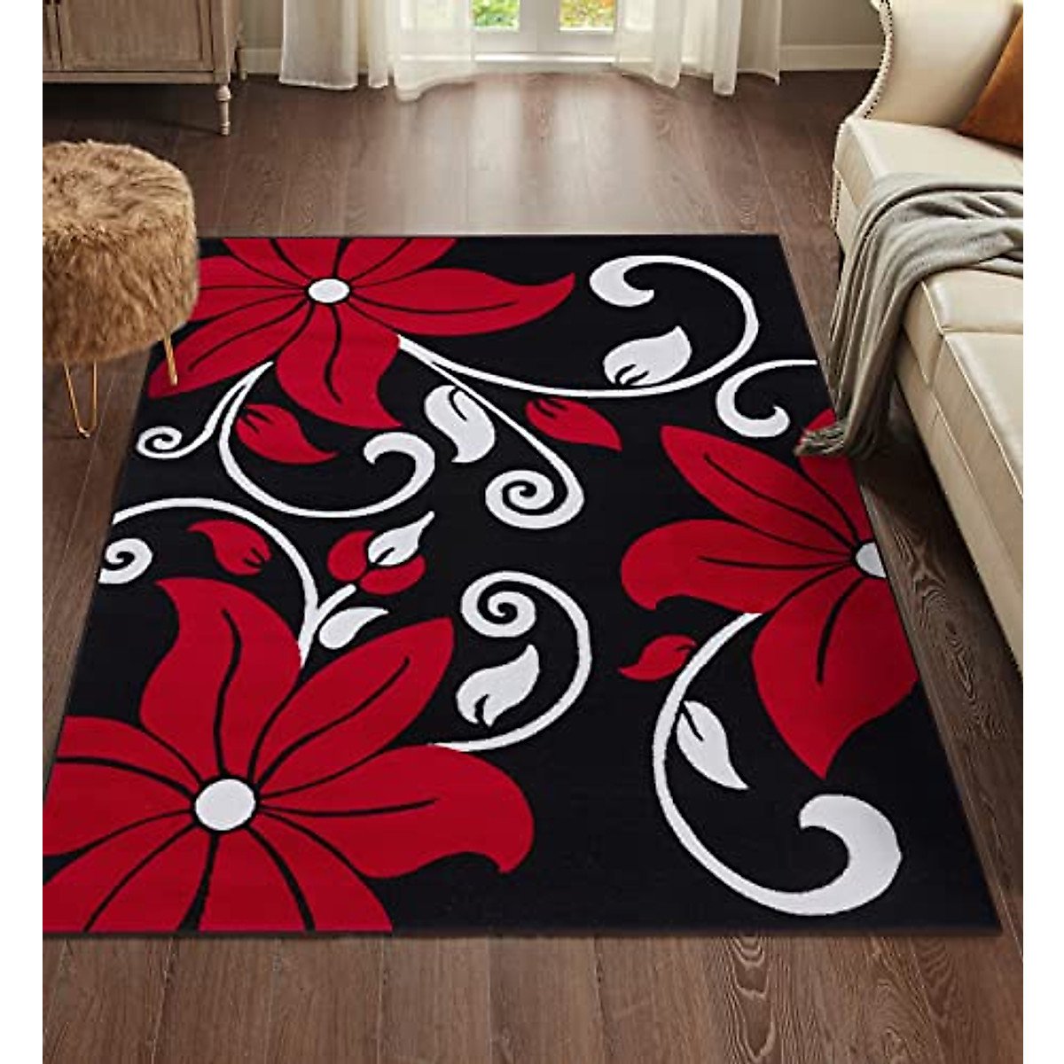LUXE WEAVERS 9242 Victoria Modern Red Floral Area Rug 8x10, Medium Pile, Stain-Resistant Rug