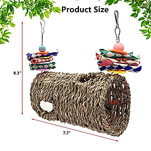 Vehomy Seagrass Bird House Bird Parrot Sea Grass Tent Parrot Tunnel with Holes Natural Hanging Hammock Swing Nest Bird Snuggle Hut Toy for Bird Parrot Hamster