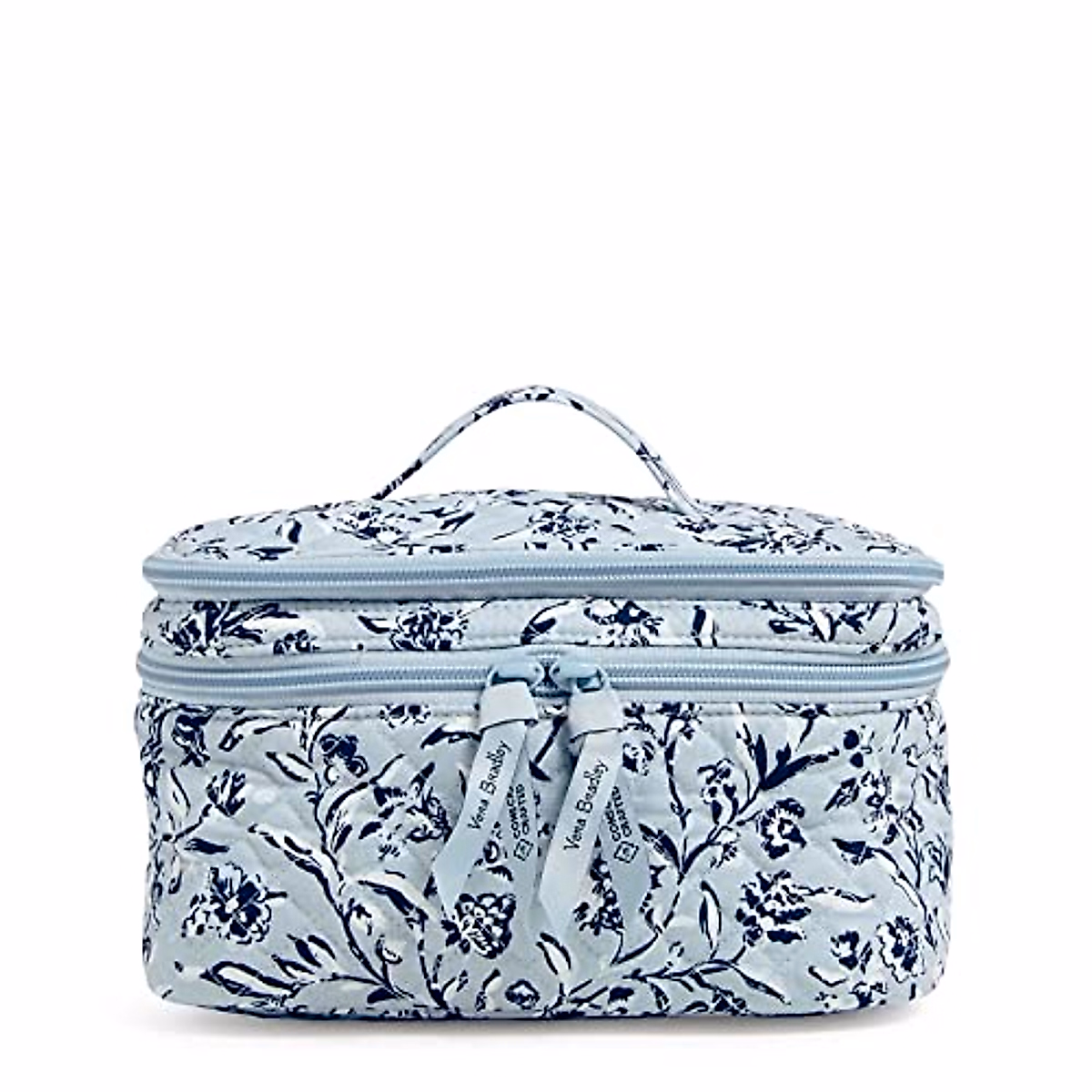 Vera Bradley Women's Cotton Brush Up Cosmetic Makeup Organizer Case, Perennials Gray - Recycled Cotton, One Size