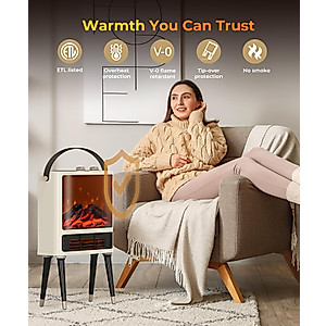 Fireplace Heater, Fireplace Space Heater for Indoor Use, Space Heater with Realistic 3D LED Flame, 2 Modes, Overheating & Tip-Over Protection, 1500W Fireplace Electric Heater for Bedroom White