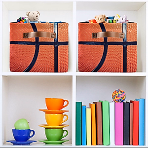 Sport Basketball Storage Bin Canvas Toys Storage Basket Bin Large Storage Cube Box Collapsible with Handles for Home Office Bedroom Closet Shelves，1 pc