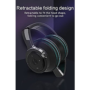 VR robot Noise Cancelling Over Ear Deep Bass Wireless Headphones Bluetooth 5.1 Stereo Foldable Headset Multicolor LED Light Built-in Mic Earphone for Phone Black