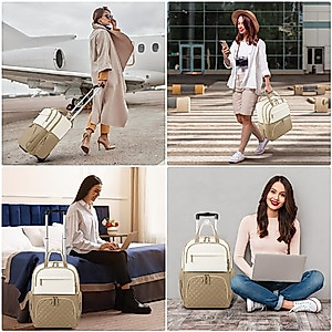 ZOMFELT Carry On Underseat Multi-functional,17-inch Rolling Lightweight Overnight Suitcase, Wheeled Carry On Case for Airplanes, Travel Carry on Suitcase with Wheels for Women Work Travel,Beige