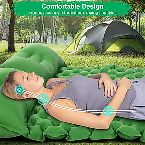 WANNTS Double Sleeping Pad, Ultralight Inflatable Sleeping Pad for Camping, Built-in Pillow, Ultimate for Camping, Hiking - Airpad, Carry Bag, Repair Kit - Compact & Lightweight Camping Pad(Green)