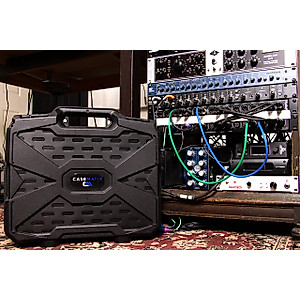 CASEMATIX 17 inch Mobile Podcast Station Travel Case Fits Mixers, Microphones, Laptops and Cables with Dual Customizable Foam Layers - Case Only with Blue Foam