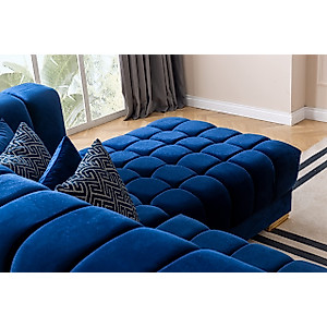 STAFFORA Sectional Sofa, Double Chaise Oversized U Shaped Couch, Ariana 7 Seater Velvet Sofa for Living Room (Blue)