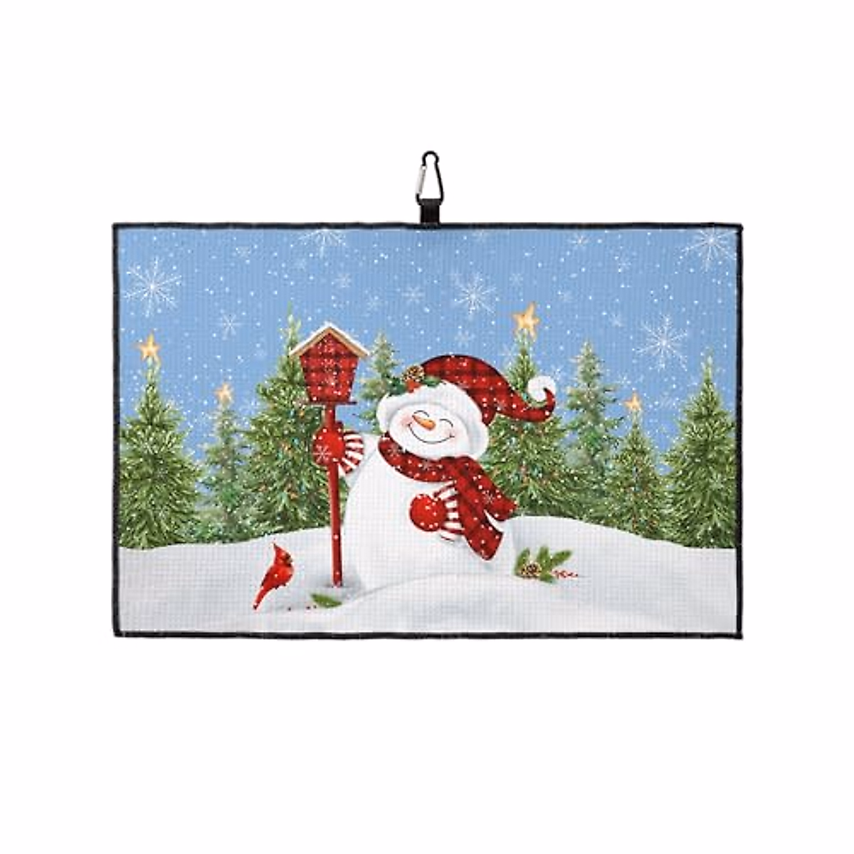 Golf Towel Christmas Snowman Xmas Tree Cardinal Blue,Waffle Pattern Microfiber Club Cleaner Golf Towels with Carabiner Clip for Women Men Dad,Winter Snowflake Golf Towel for Golf Bags,24x16in