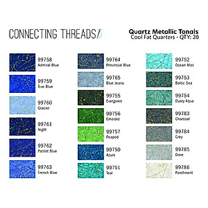 Connecting Threads Blender Collection Precut 20 pcs 18"x22" 100% Cotton Quilting Fabric Bundle Fat Quarter (Quartz Metallic Tonals Cool)
