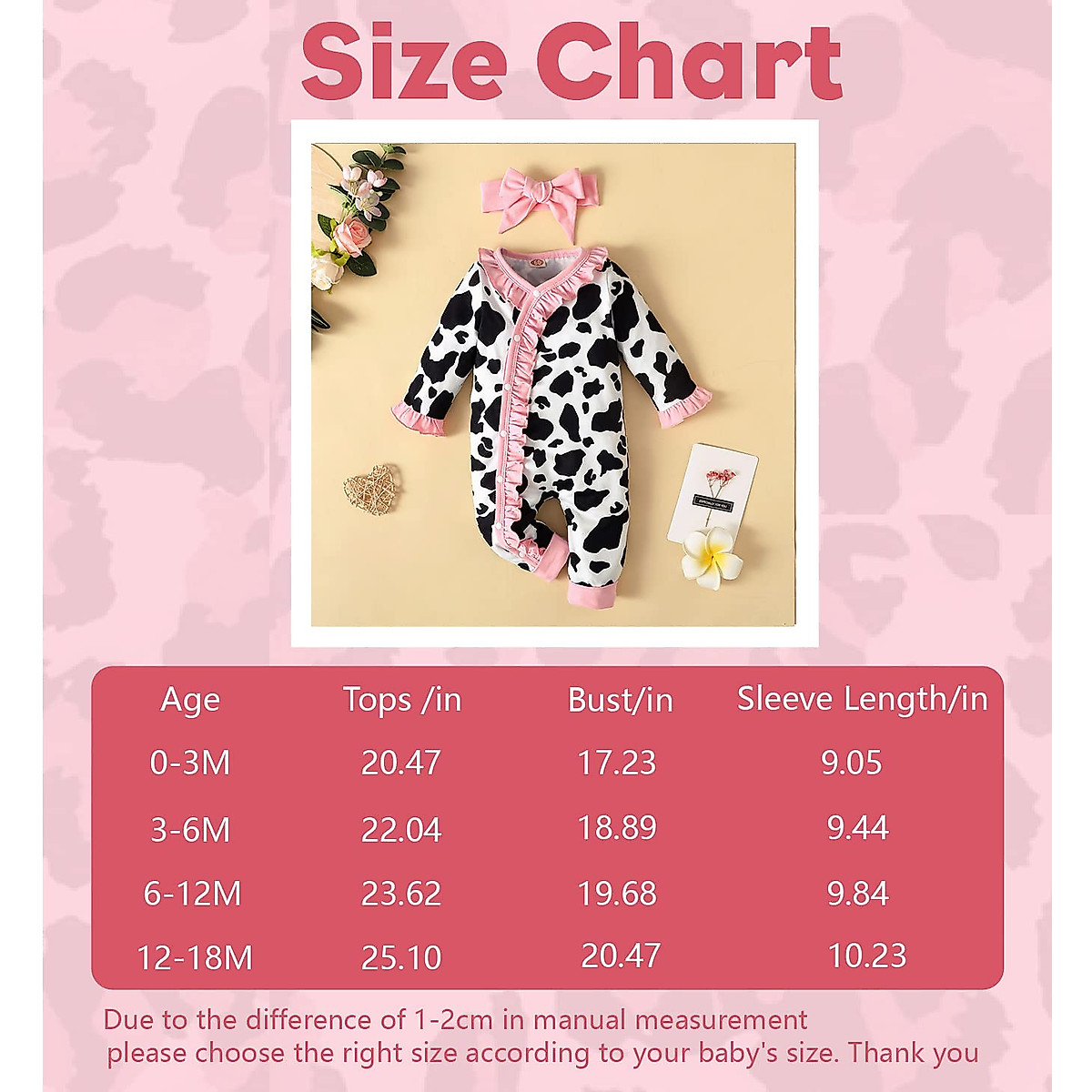 Happidoo Newborn Cow Print Clothes Romper Baby Girl Cow Outfit Jumpsuit (White,0-3 Months)