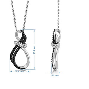 Jewelili Sterling Silver Treated Black and Natural White Round Diamonds Infinity Twist Pendant Necklace, 18” Cable Chain