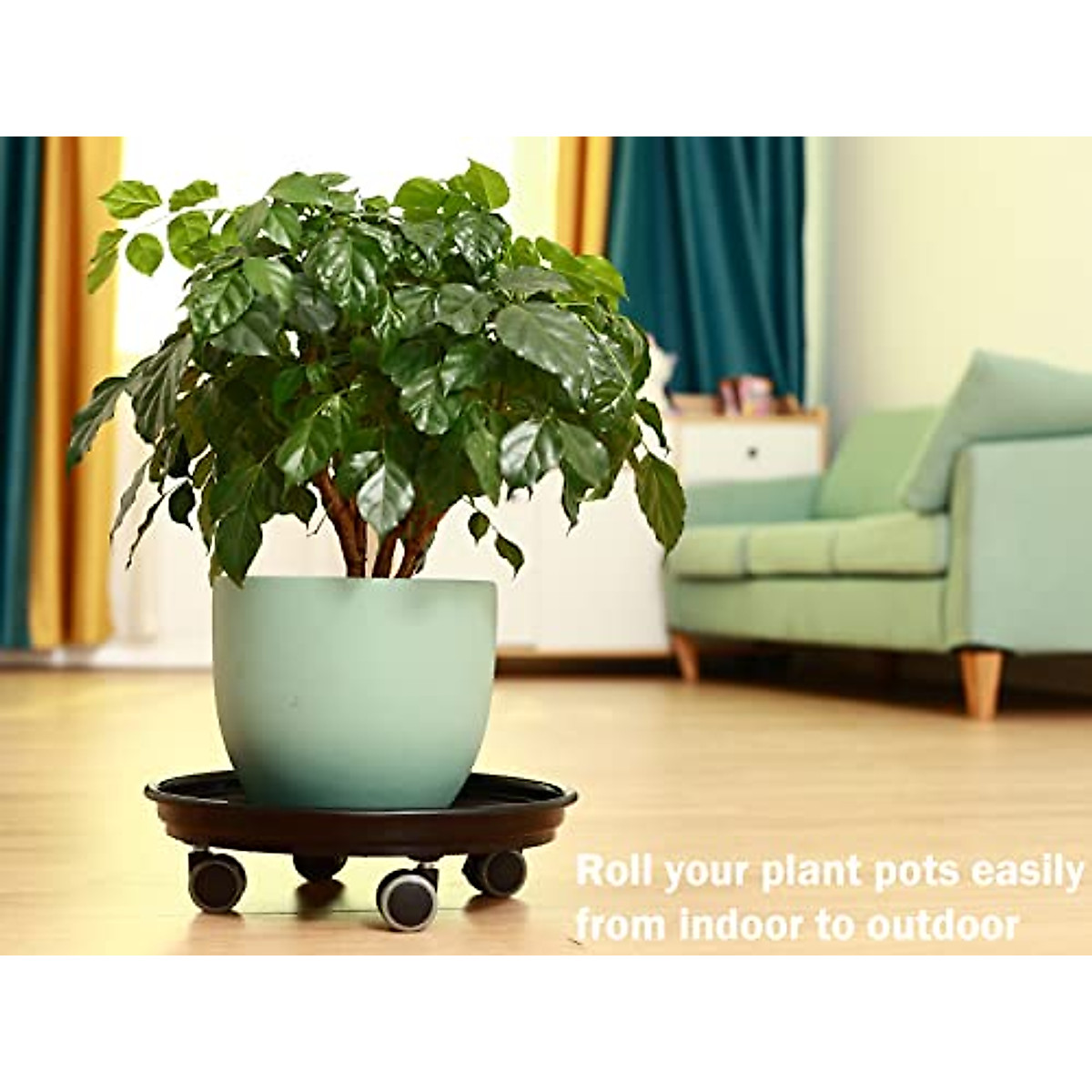 8-Pack Plastic Plant Caddy with PU Wheels 12" Heavy-Duty Rolling Plant Stand with Casters Plant Dolly Plant Roller Base Plant Pot Movers Plant Saucer with Wheels, Black