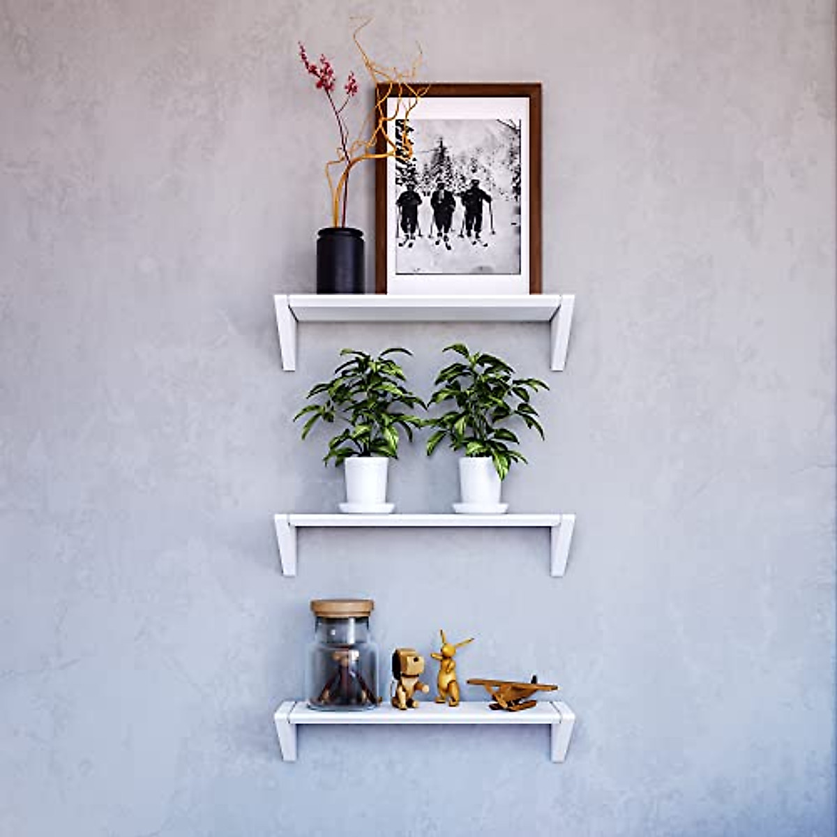 Fytz Design Reversible White Floating Shelves - Set of Two White Floating Shelves for Wall in Living, Bedroom, Bathroom, Kitchen, and Office - D