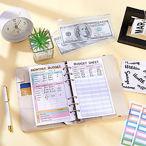 Bienbee Budget Binder, A6 Binder with Zipper Envelopes Money Organizer for Cash Budget Planner with Cash Envelopes for Saving for Girls Women, Golden Sun Moon