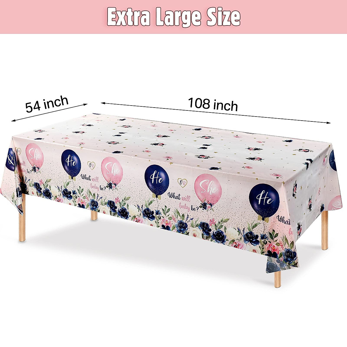 3 Pieces Gender Reveal Tablecloths Boy or Girl Table Cover Balloons and Floral Print Plastic Tablecloth Navy and Pink Table Cover for He or She Baby Shower Gender Reveal Party Decorations Supplies